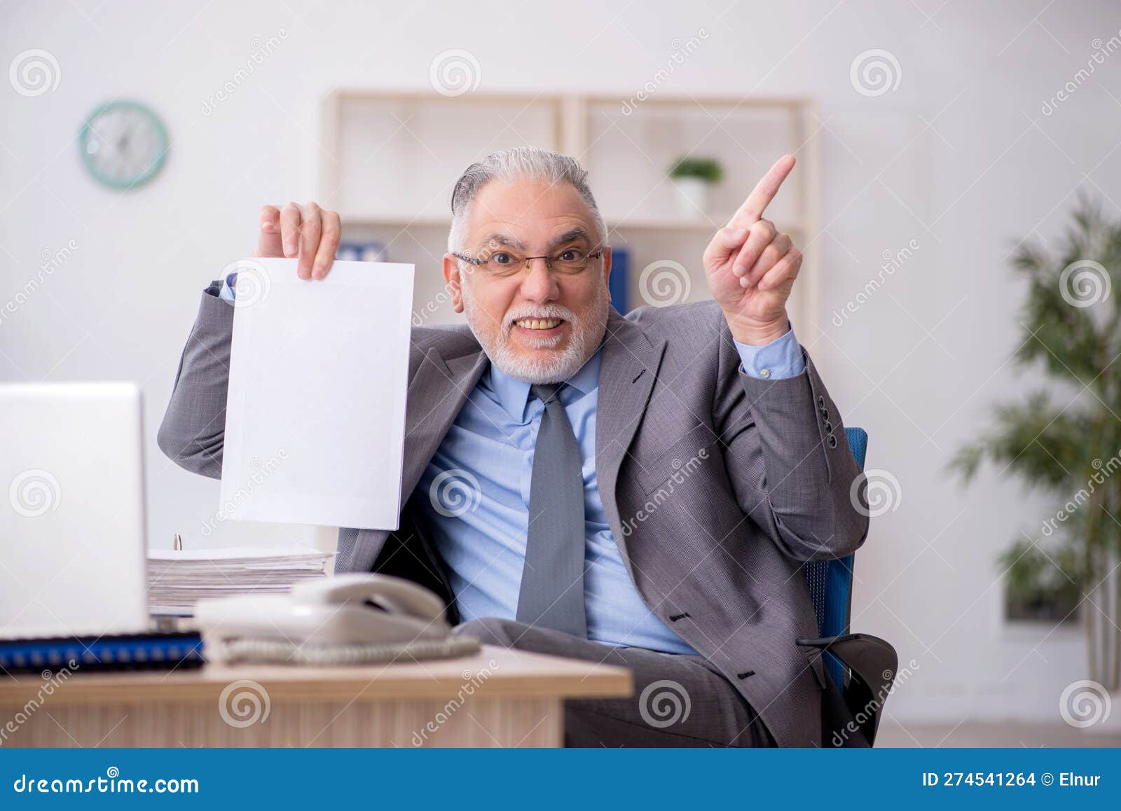 Old Male Employee Working in the Office Stock Photo - Image of ...