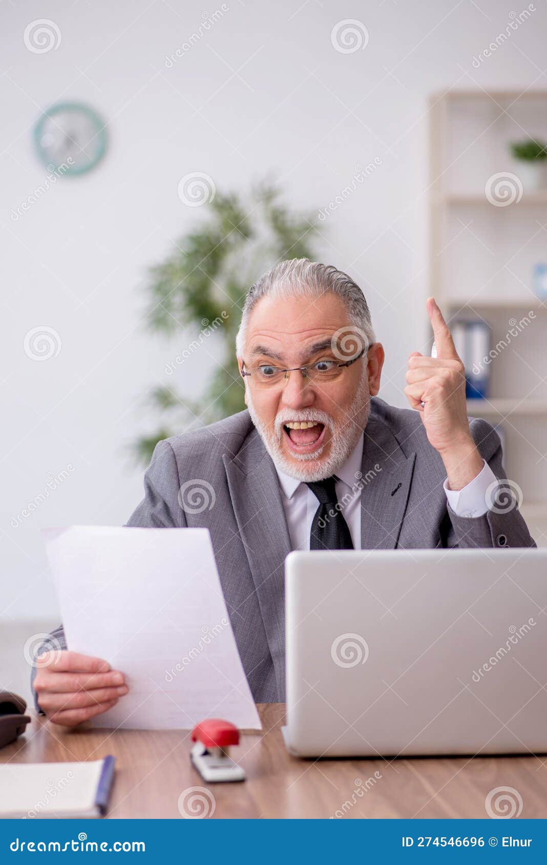 Old Male Employee Working in the Office Stock Photo - Image of ...