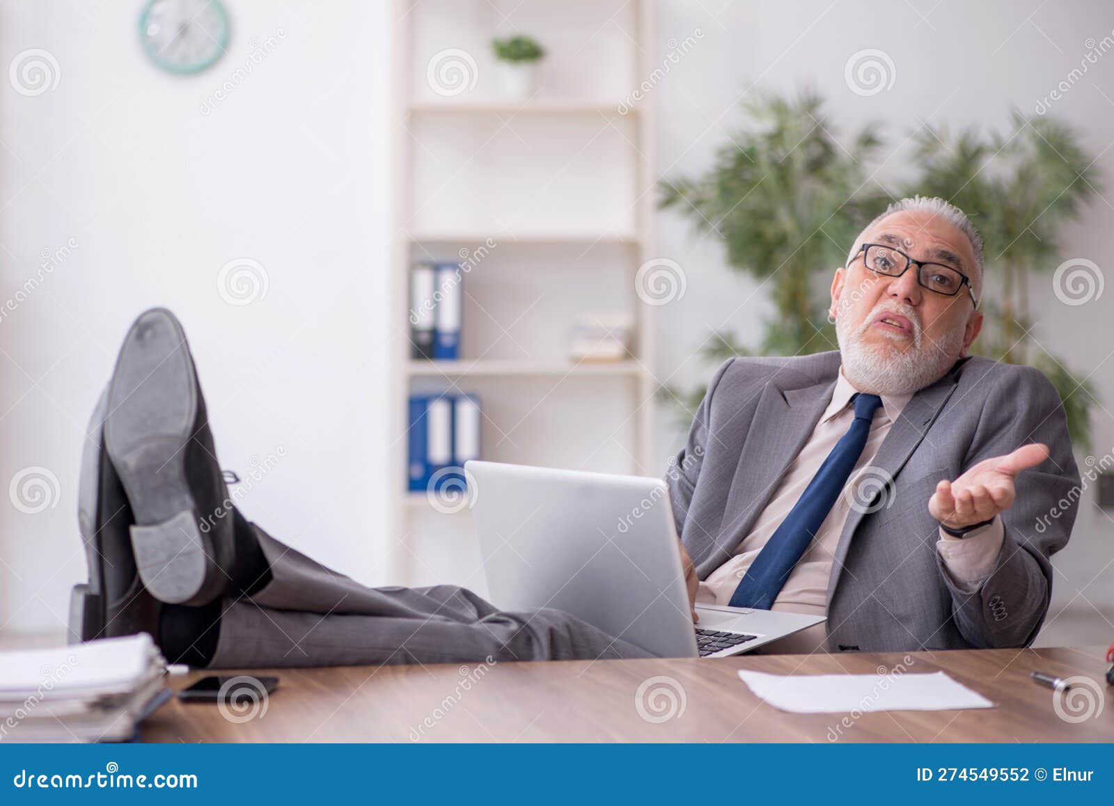 Old Male Employee Working in the Office Stock Photo - Image of ...