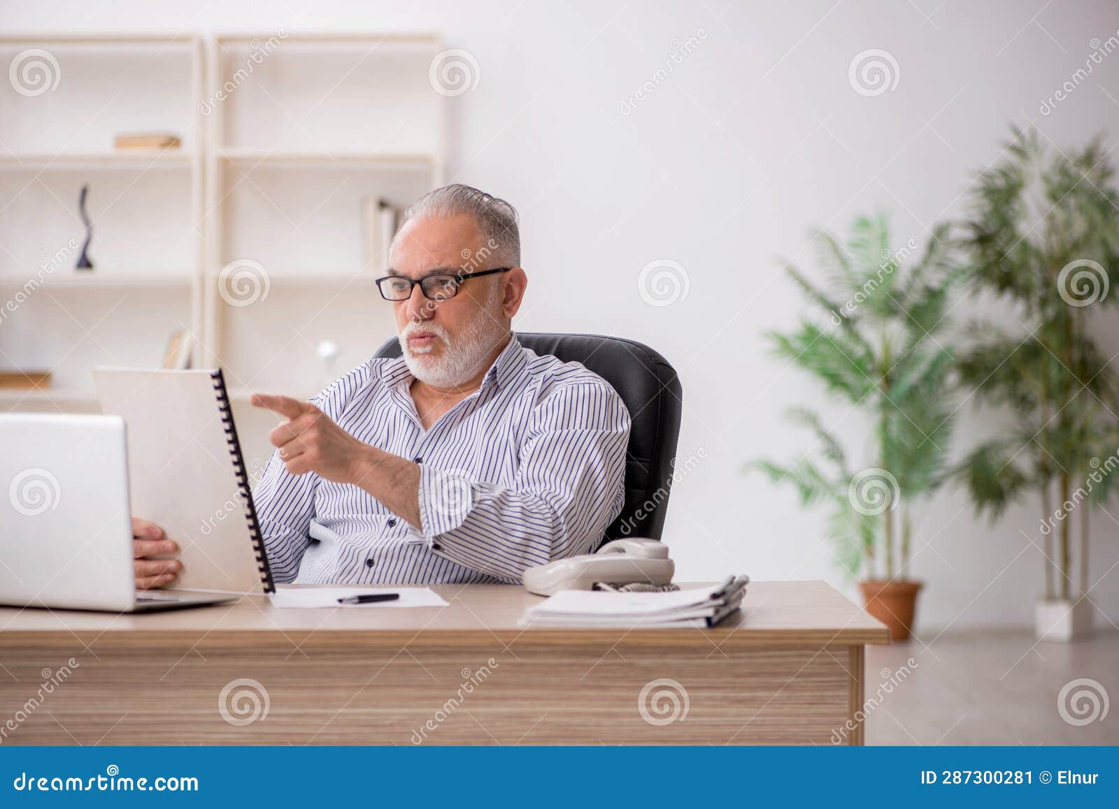 Old Male Employee Working in the Office Stock Image - Image of laptop ...