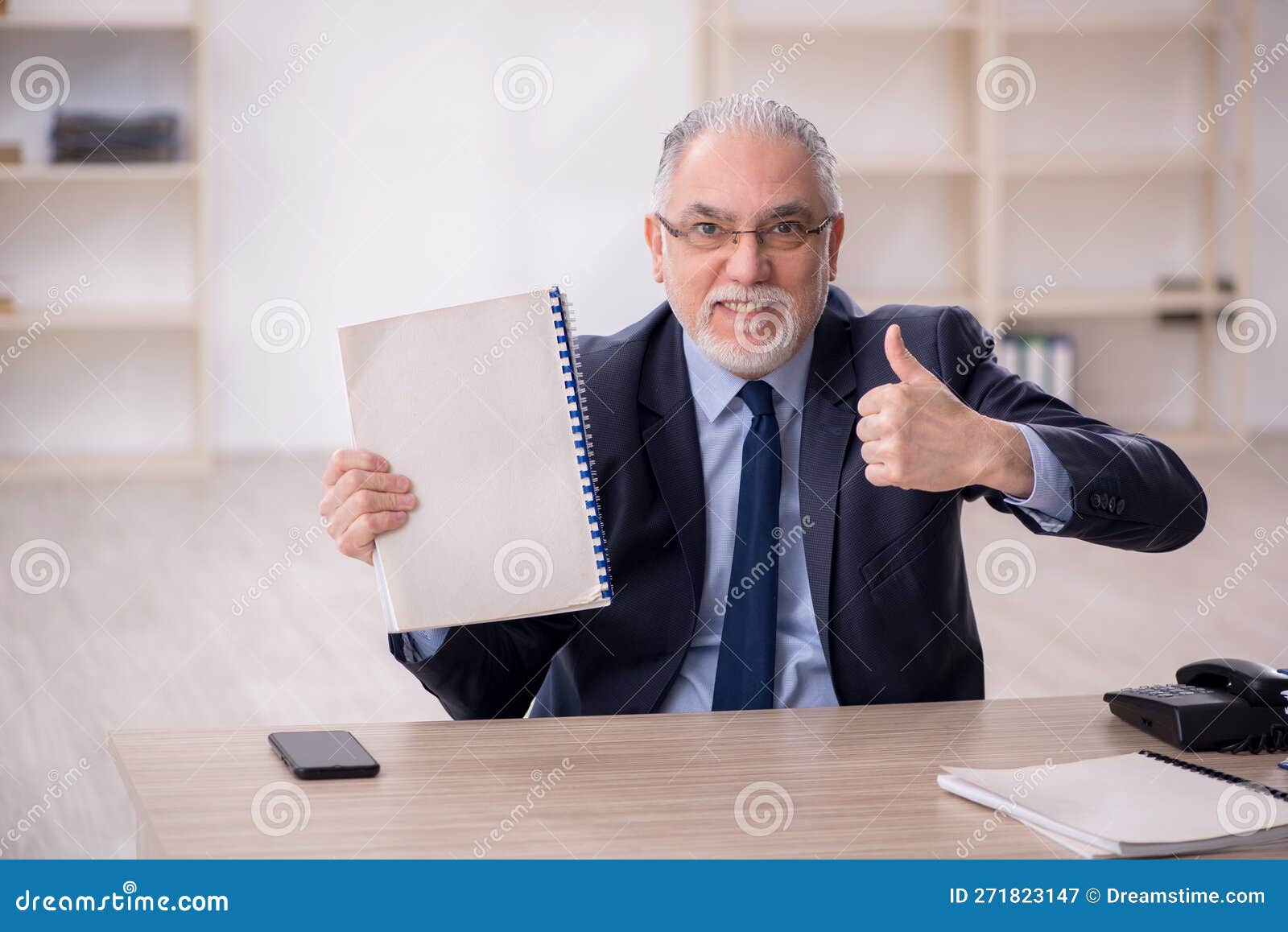 Old Male Employee Working in the Office Stock Image - Image of ...