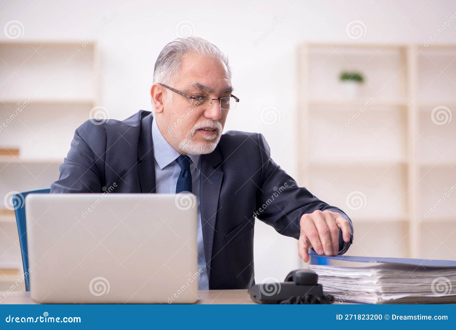Old Male Employee Working in the Office Stock Photo - Image of pile ...
