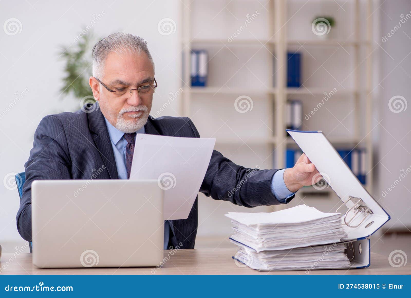 Old Male Employee Working in the Office Stock Image - Image of contract ...
