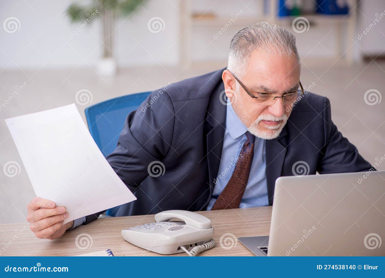 Old Male Employee Working in the Office Stock Photo - Image of working ...