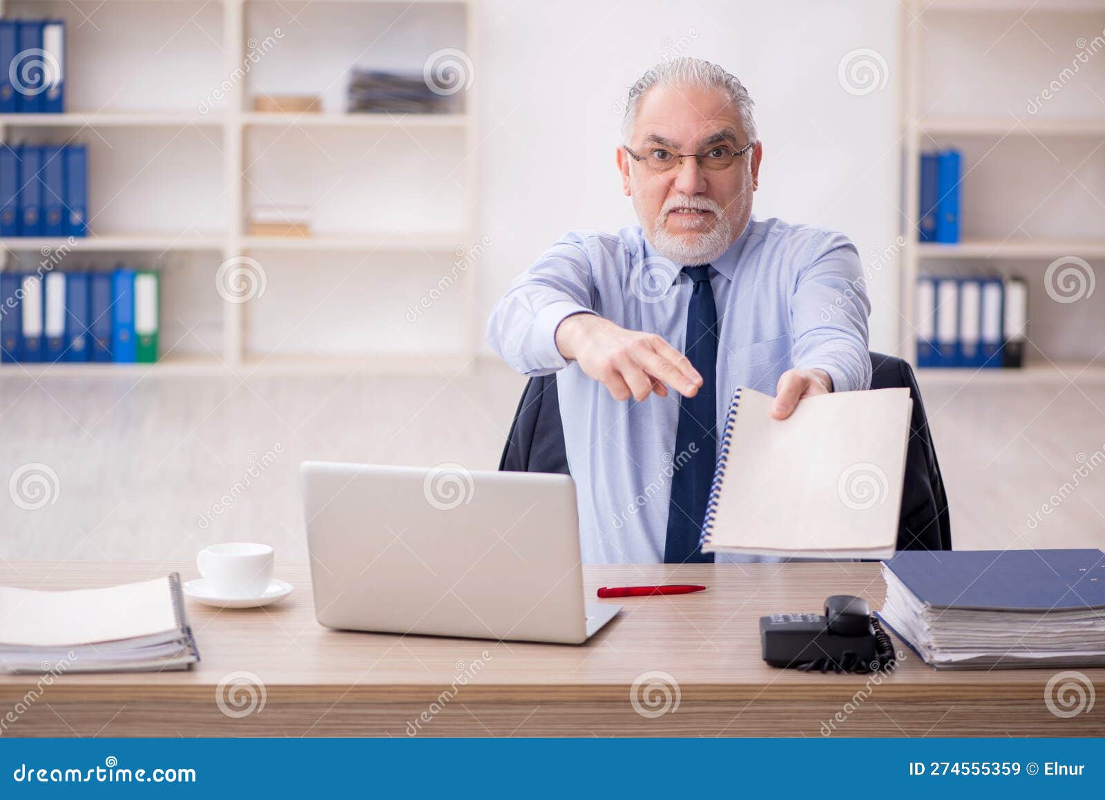 Old Male Employee Working in the Office Stock Image - Image of papers ...