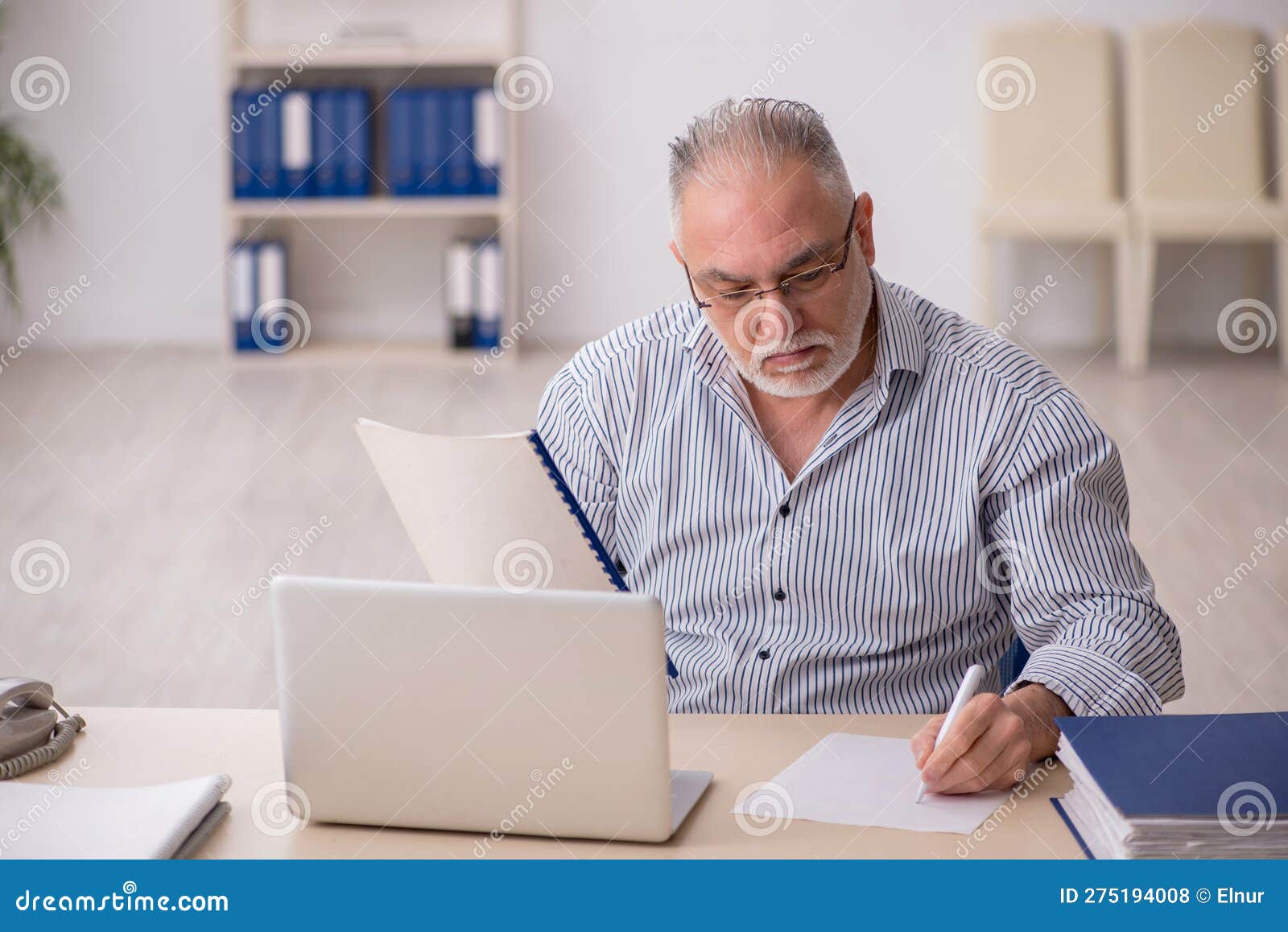 Old Male Employee Working at Workplace Stock Photo - Image of manager ...