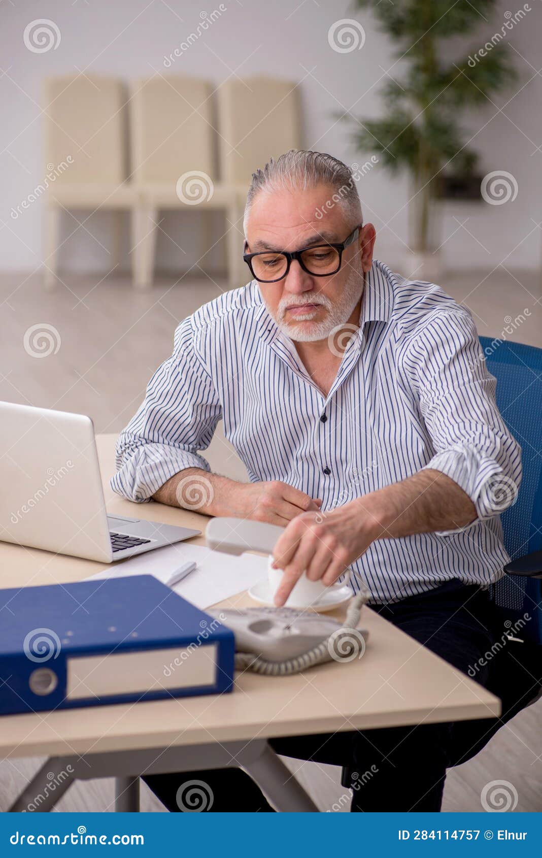 Old Male Employee Working at Workplace Stock Image - Image of stress ...