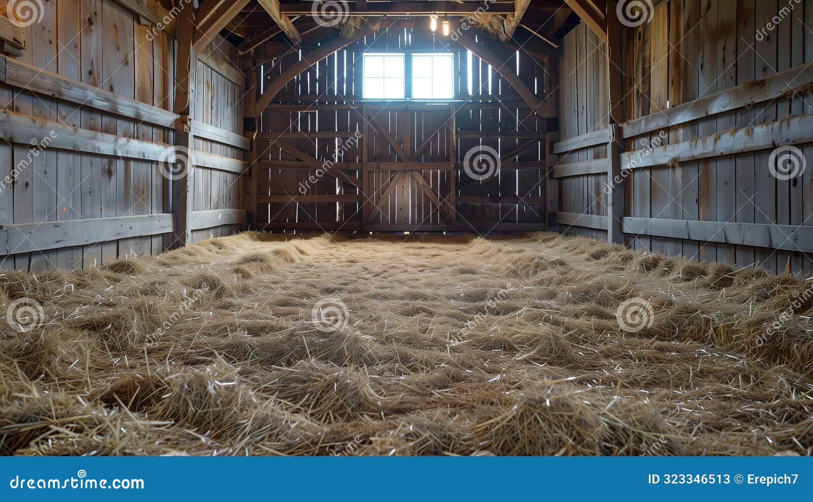 Old Empty Barn Interior with with Hay on the Floor, Sunlight Shining ...