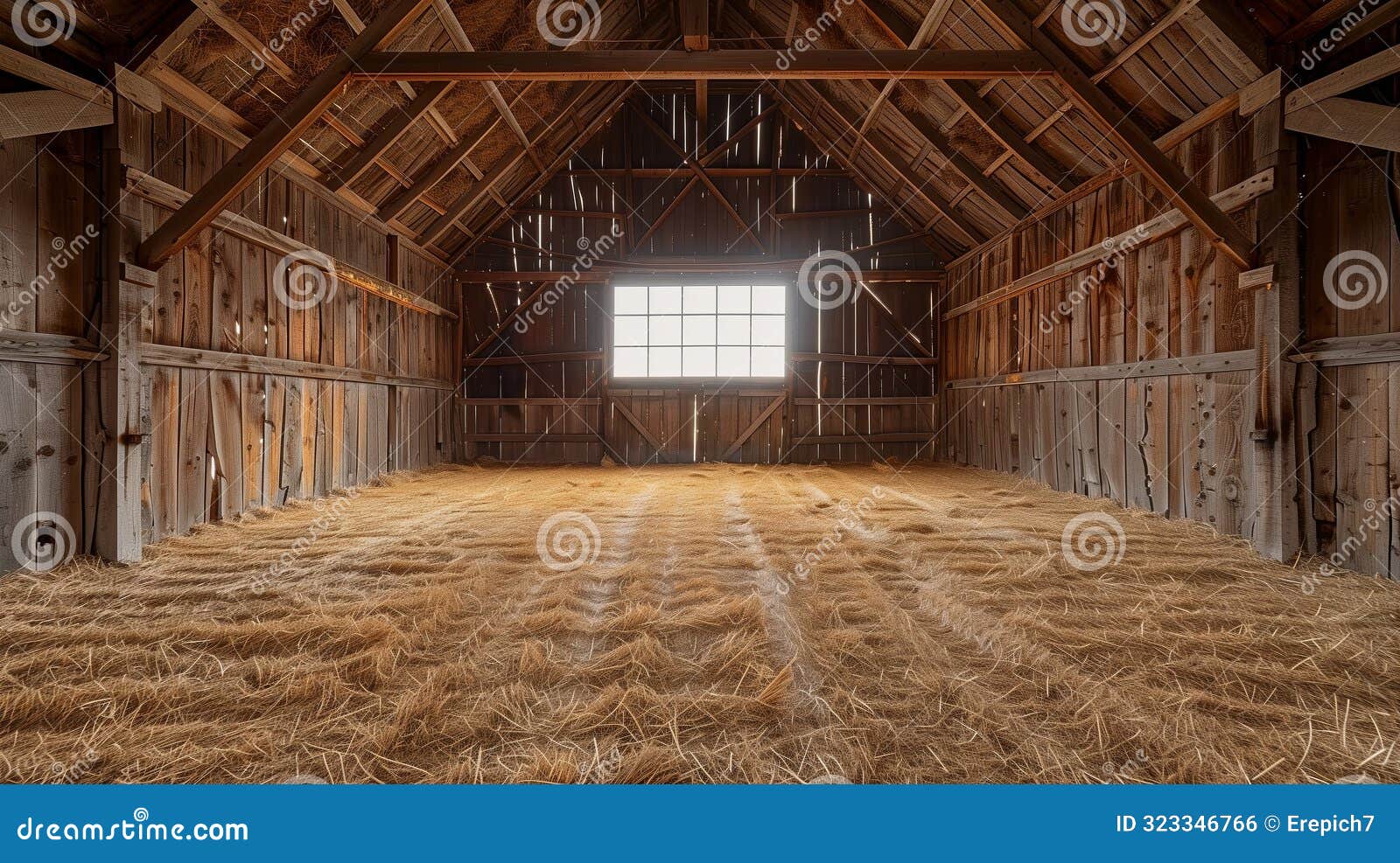 Old Empty Barn Interior with with Hay on the Floor, Sunlight Shining ...