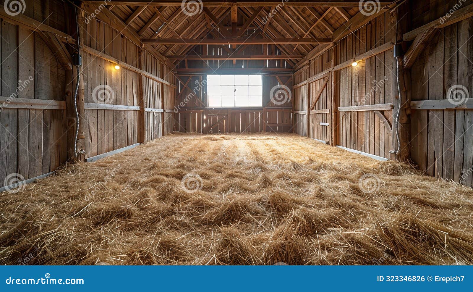 Old Empty Barn Interior with with Hay on the Floor, Sunlight Shining ...