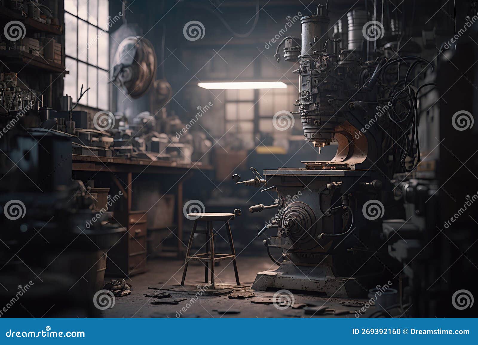 Old Empty Mechanical Workshop with Many Messy Things Created by Generative AI Stock Illustration ...