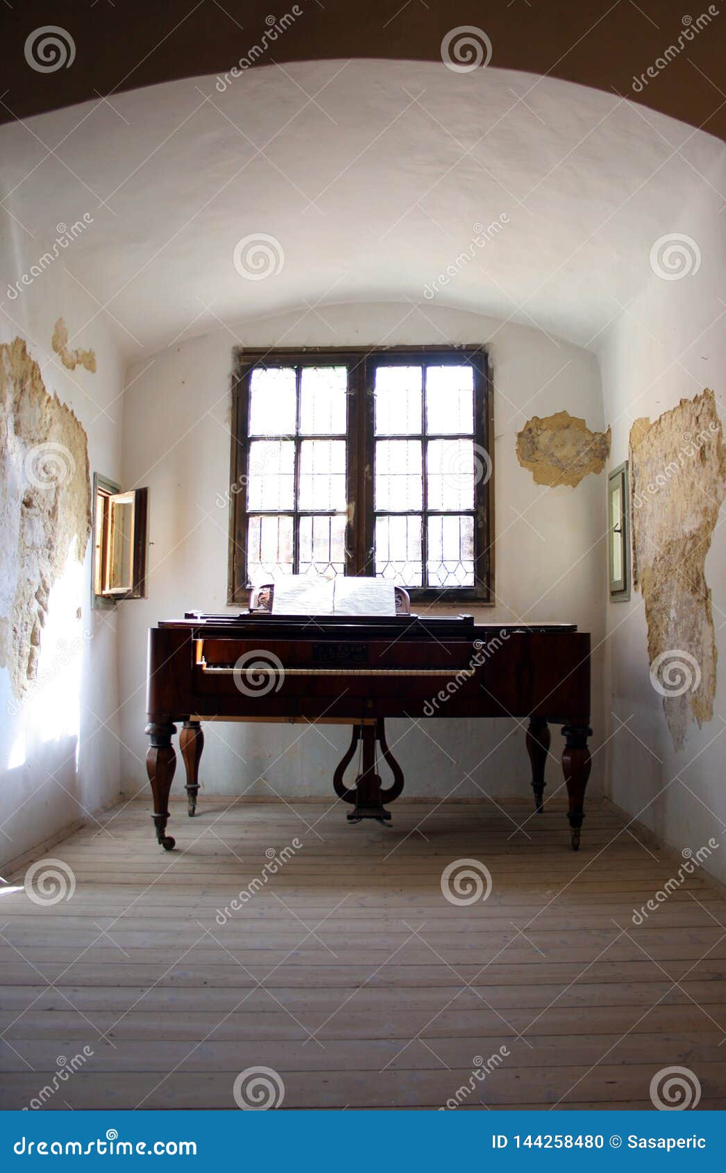 Old Empty Medieval Room with Piano Stock Photo - Image of interior ...