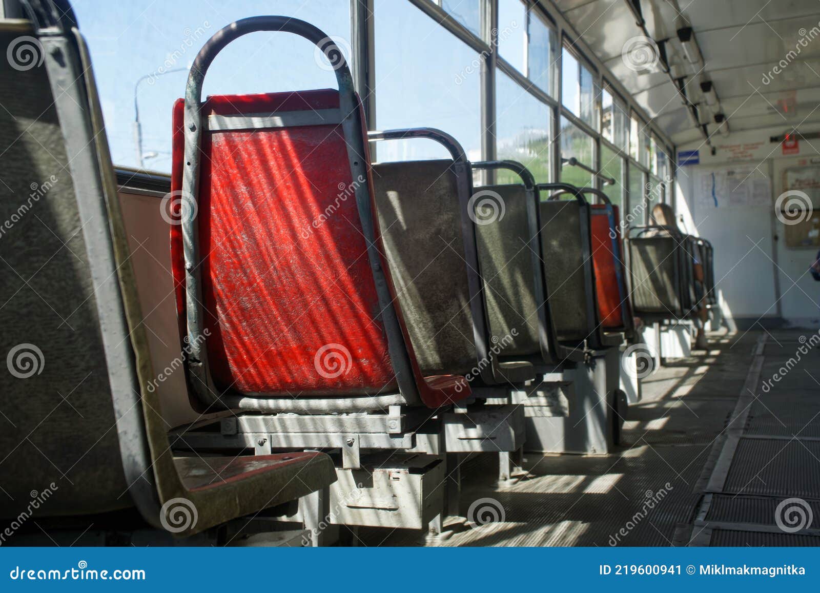 Old Empty Plastic Seats Inside the Tram. Seat Heating System Stock ...
