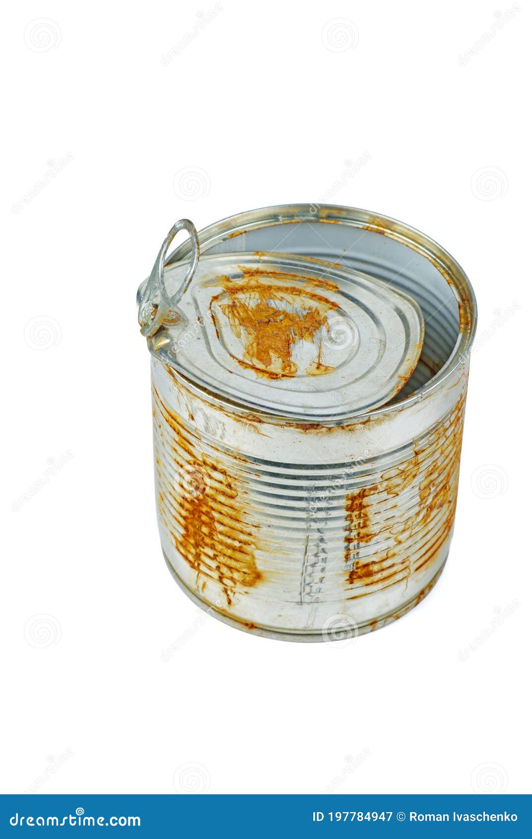 Old Empty Rusty Tin Can on White Stock Image - Image of disposable ...
