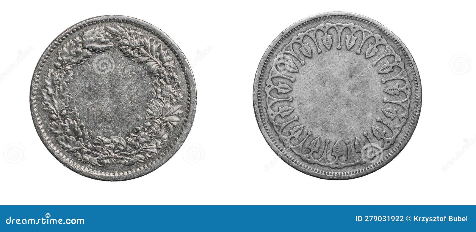 Old Empty Silver Coin on White Isolated Background Stock Photo - Image ...