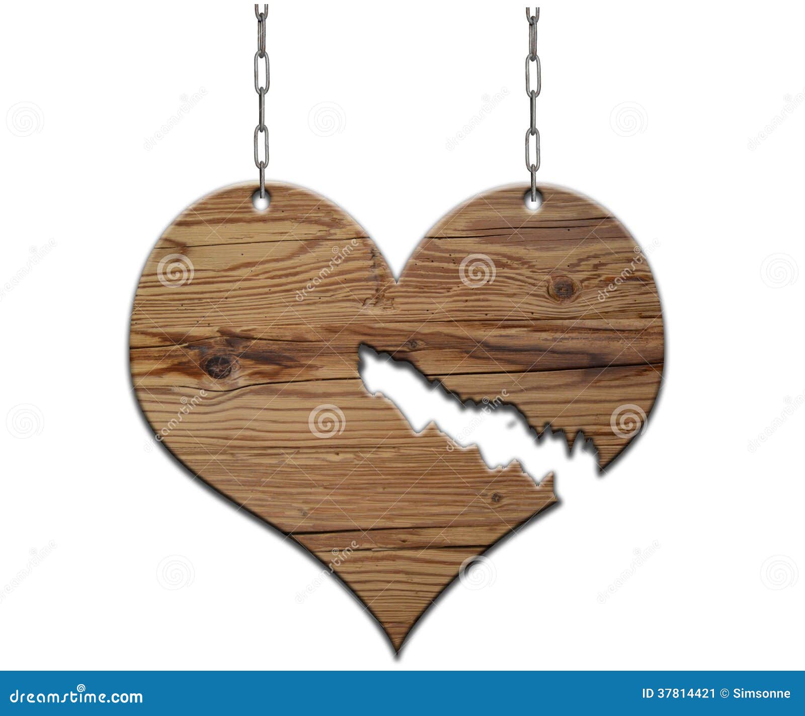Old Empty Wooden Sign Broken Heart Stock Image - Image of chain, love ...