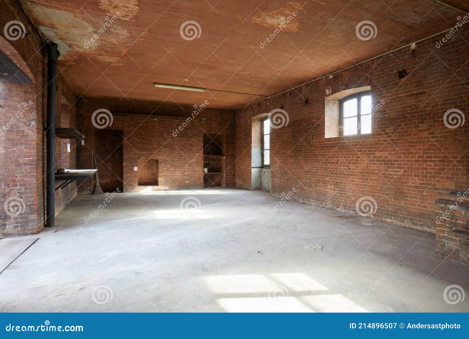 Old, Empty Workshop Interior with Red Brick Walls Stock Image - Image ...