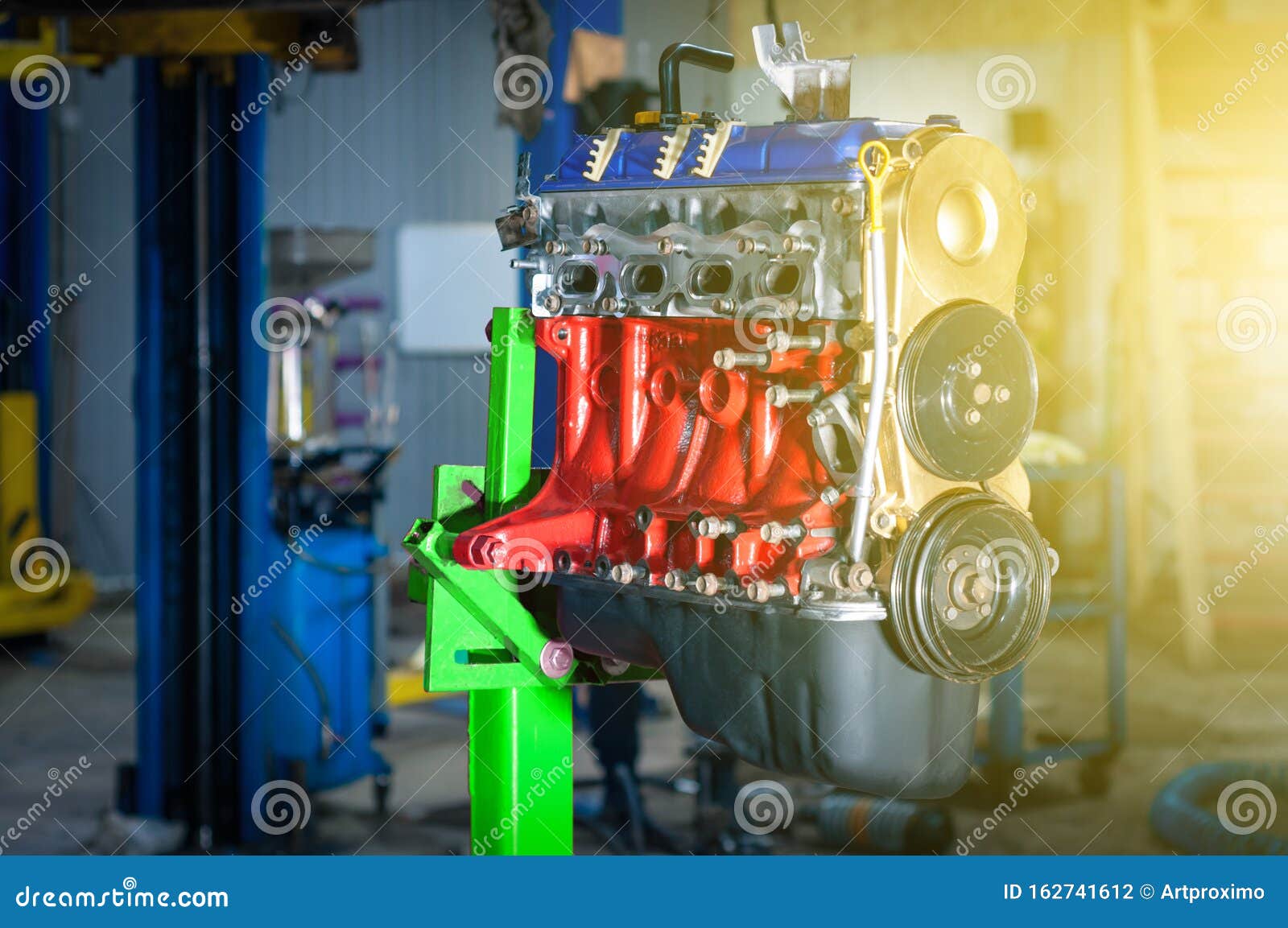 Old Engine after Overhaul in Car Workshop Stock Photo - Image of engine ...