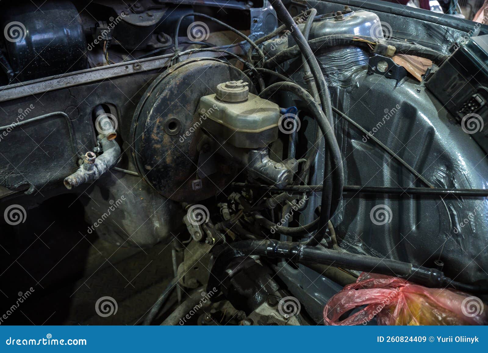 An Old Engine Under Repair in an Old Gray Car Stock Image - Image of ...