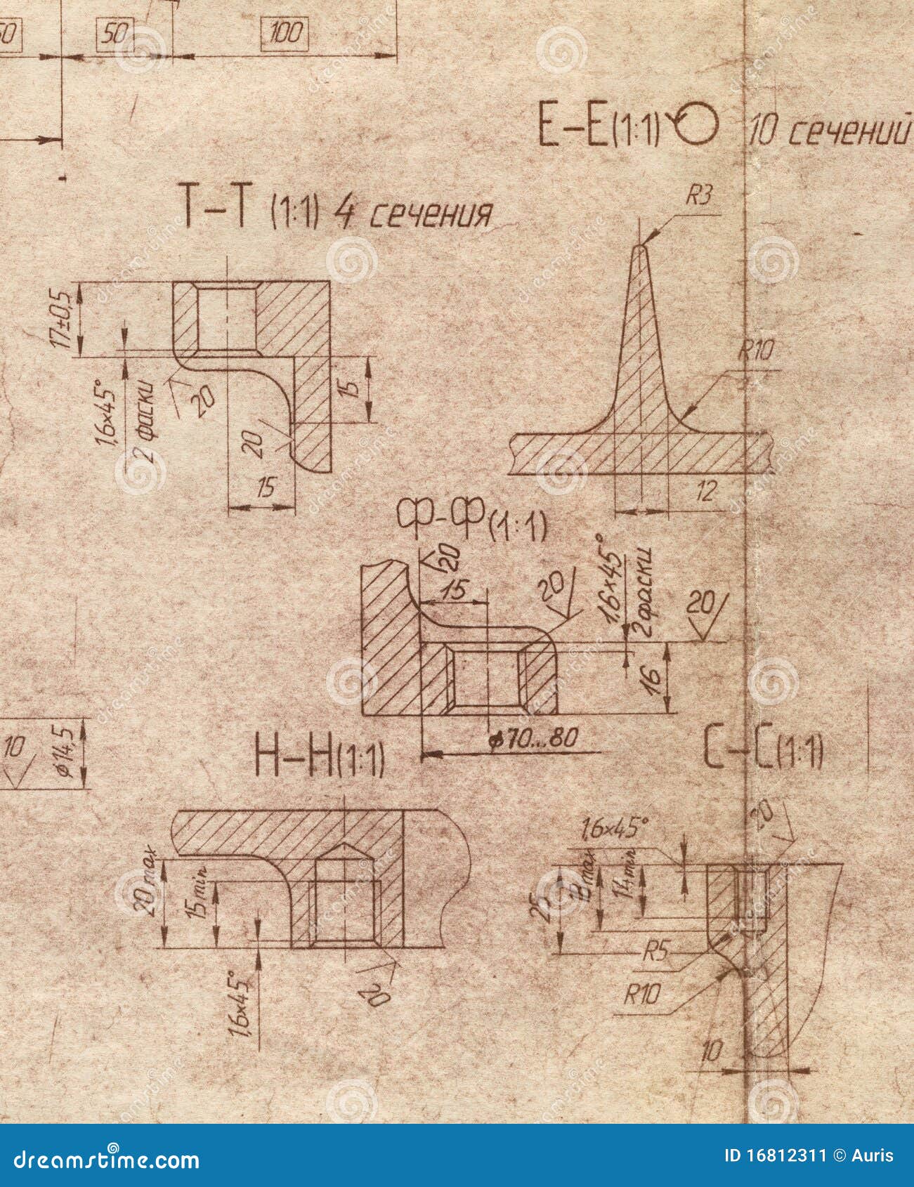Old engineering blueprint stock illustration. Illustration of ...