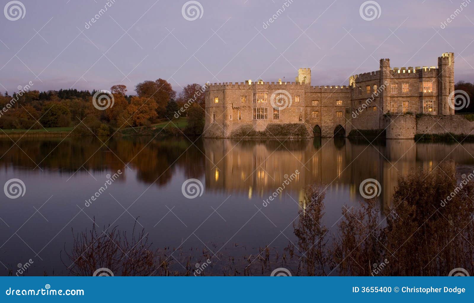 Old English Castle and Lake at Sunset Stock Photo - Image of heritage ...