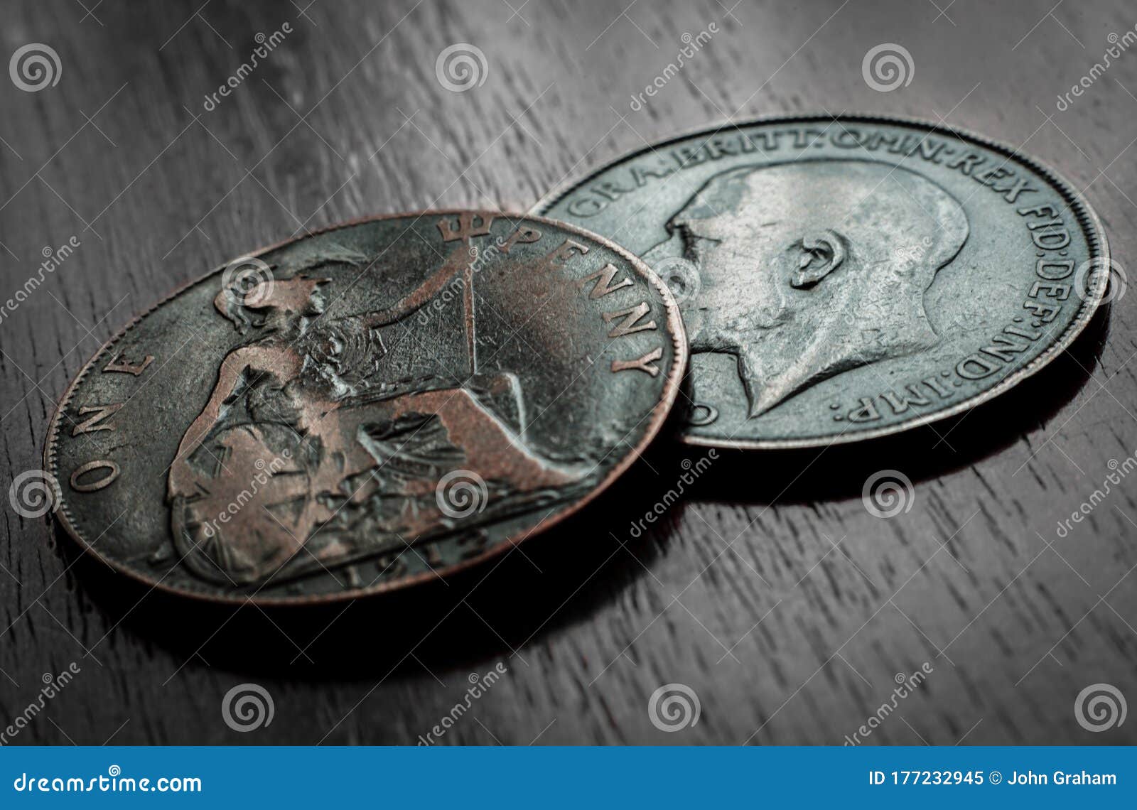1912 Old English One Penny Coins Stock Image - Image of 1912, english ...