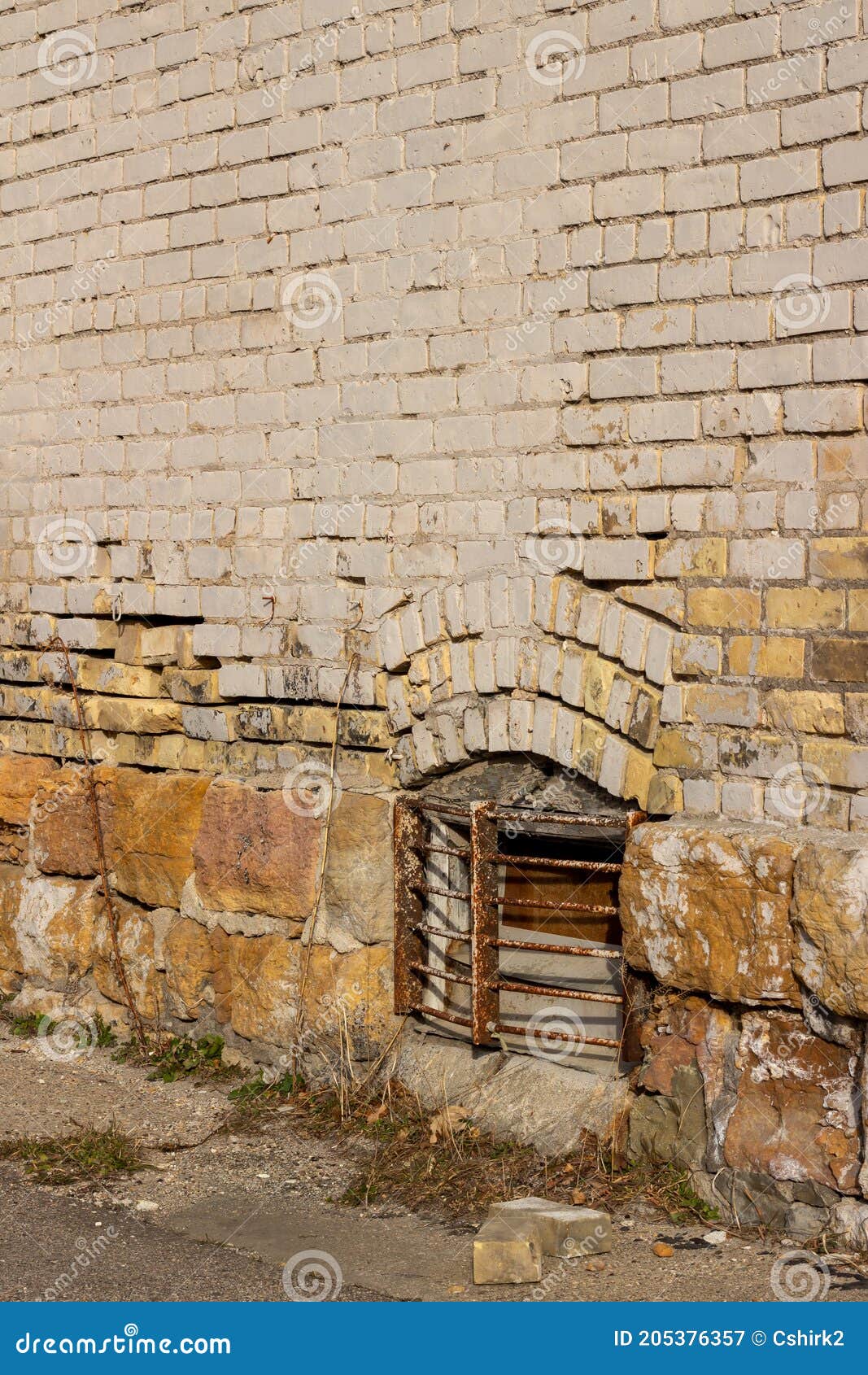 Old Eroding Brick Wall Background with Arched Basement Window Stock ...