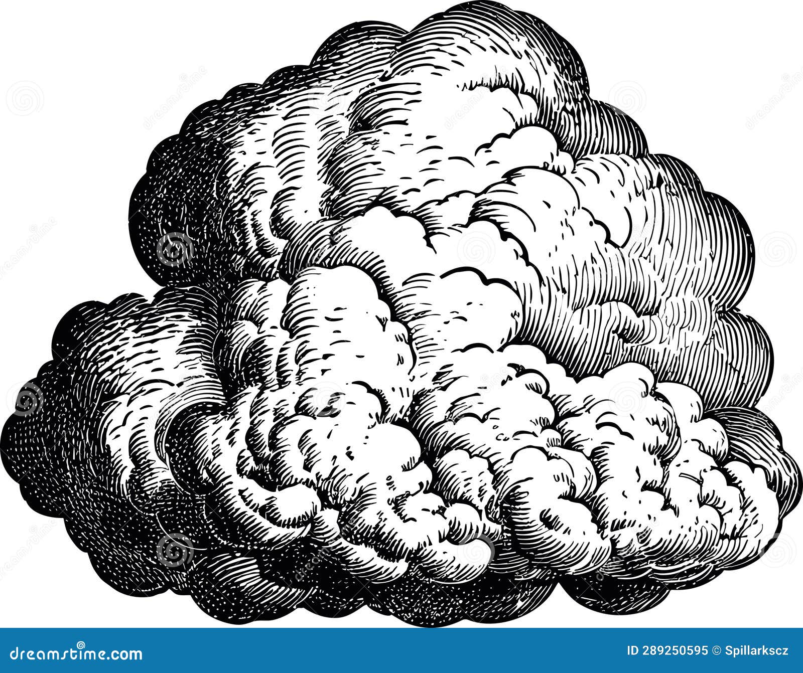 Old Etched Picture of a Cloud in Black and White Stock Illustration ...