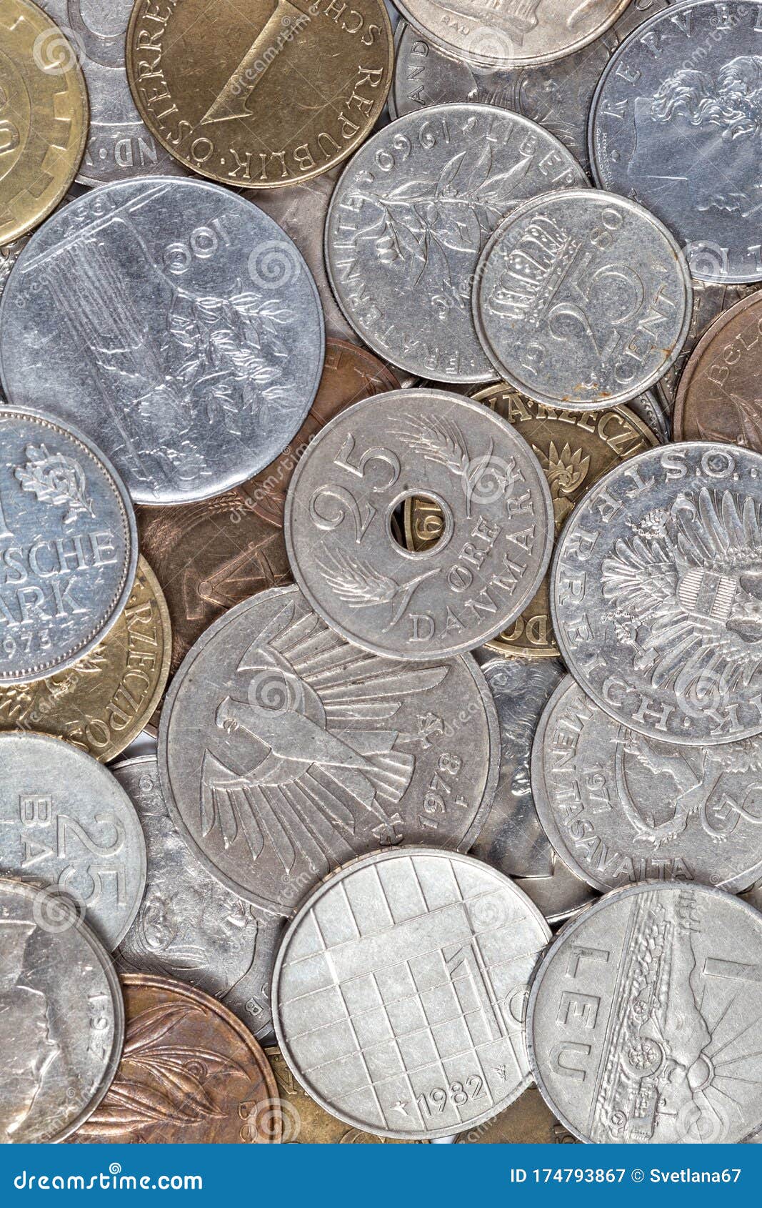 Old european coins stock image. Image of cent, macro - 174793867