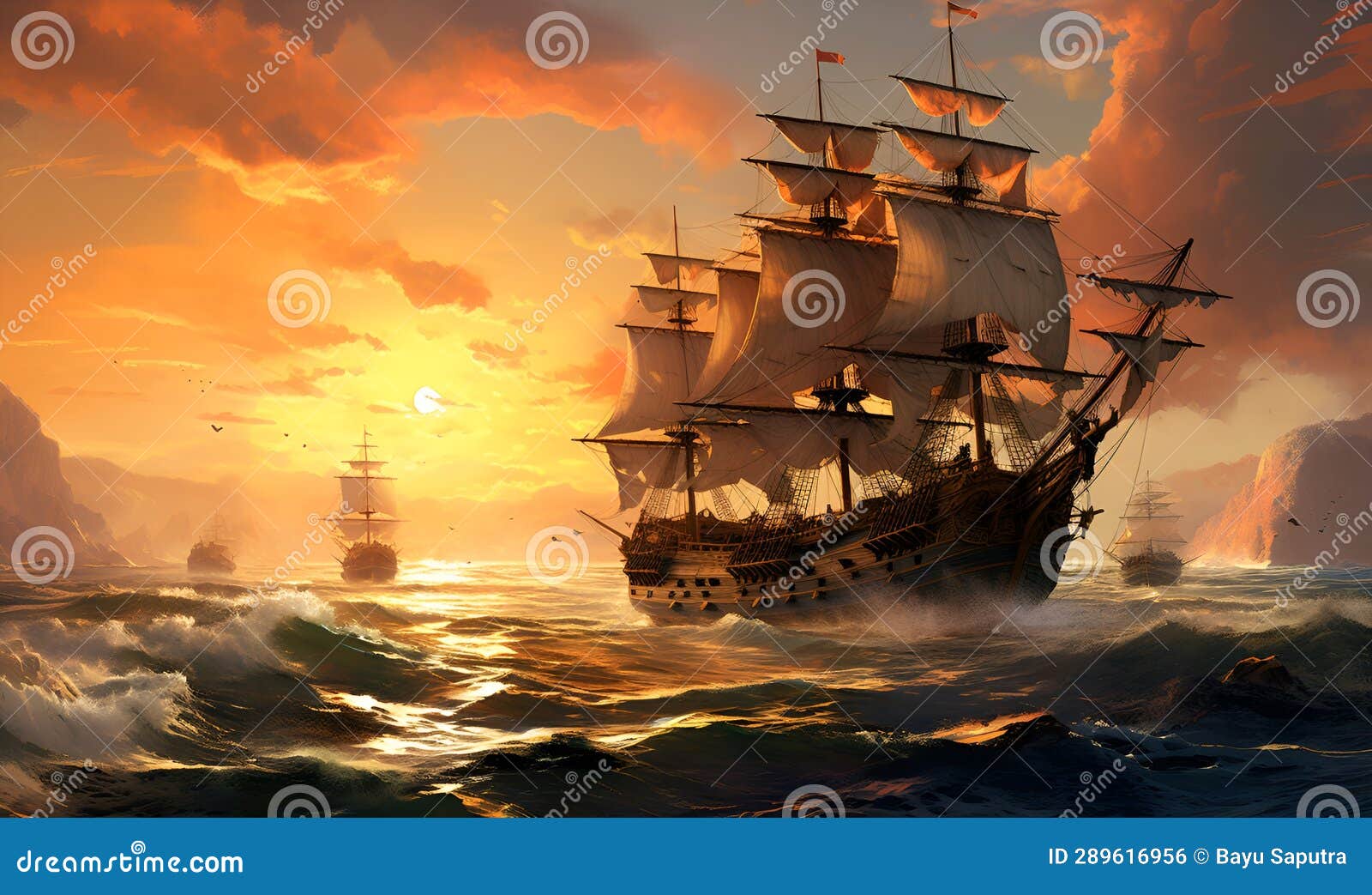 Old European Exploration Ship at the Sea, Ai Generative Stock ...