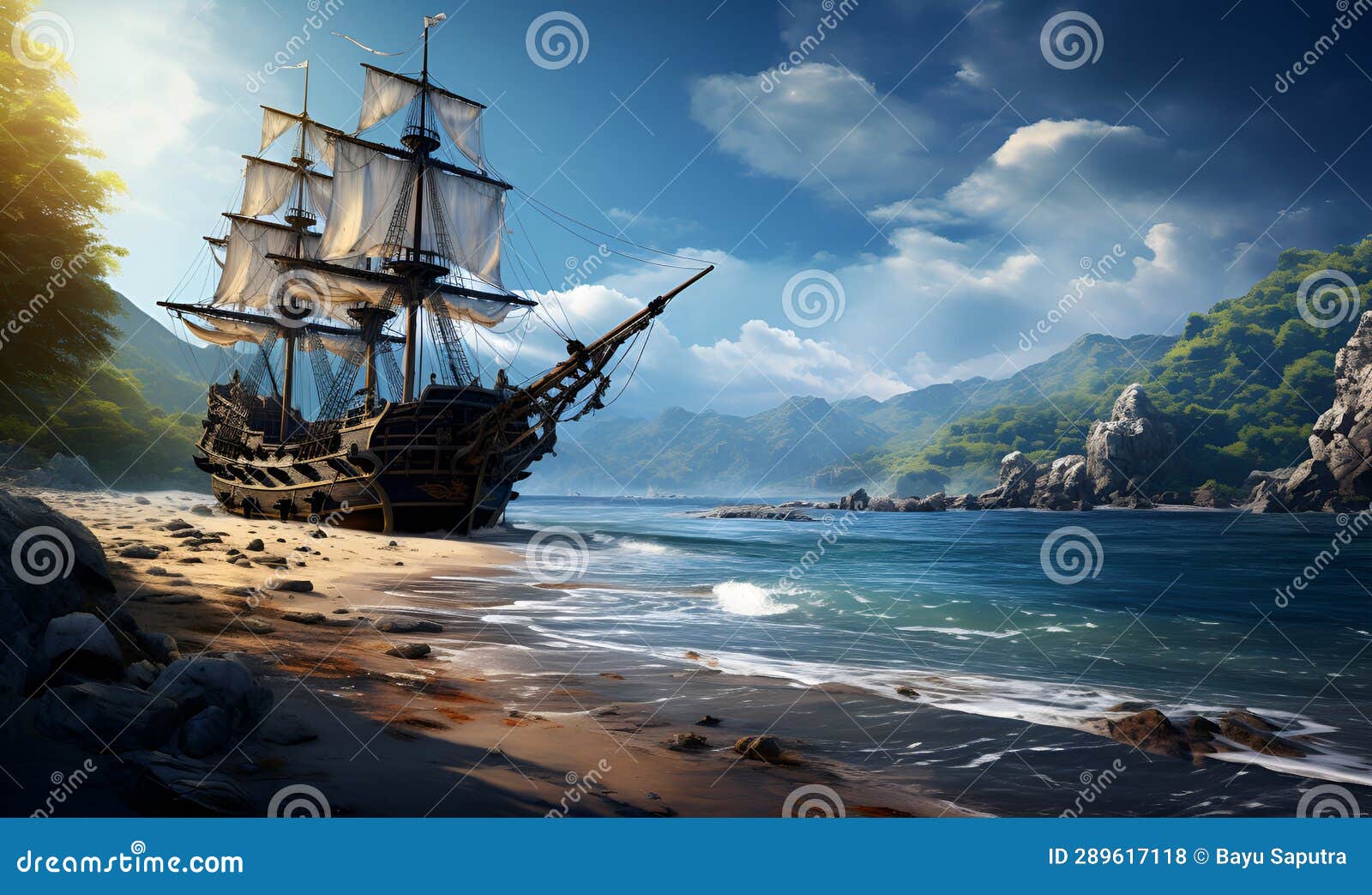 Old European Exploration Ship at the Sea, Ai Generative Stock ...