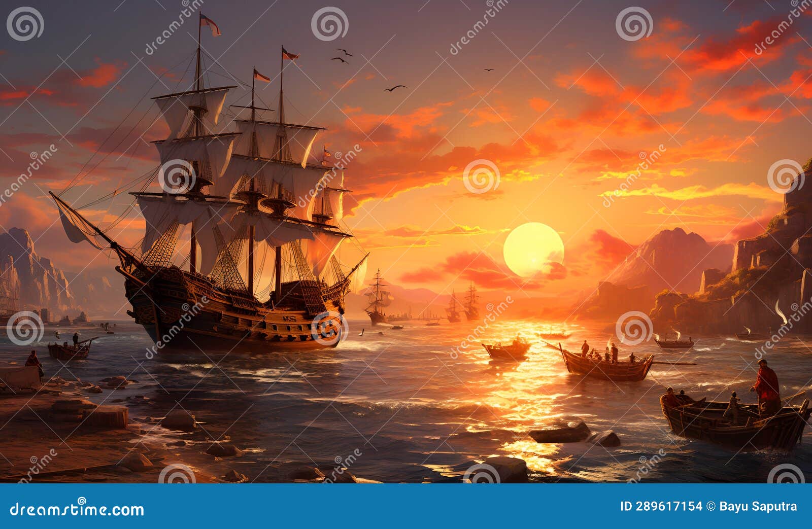 Old European Exploration Ship at the Sea, Ai Generative Stock ...