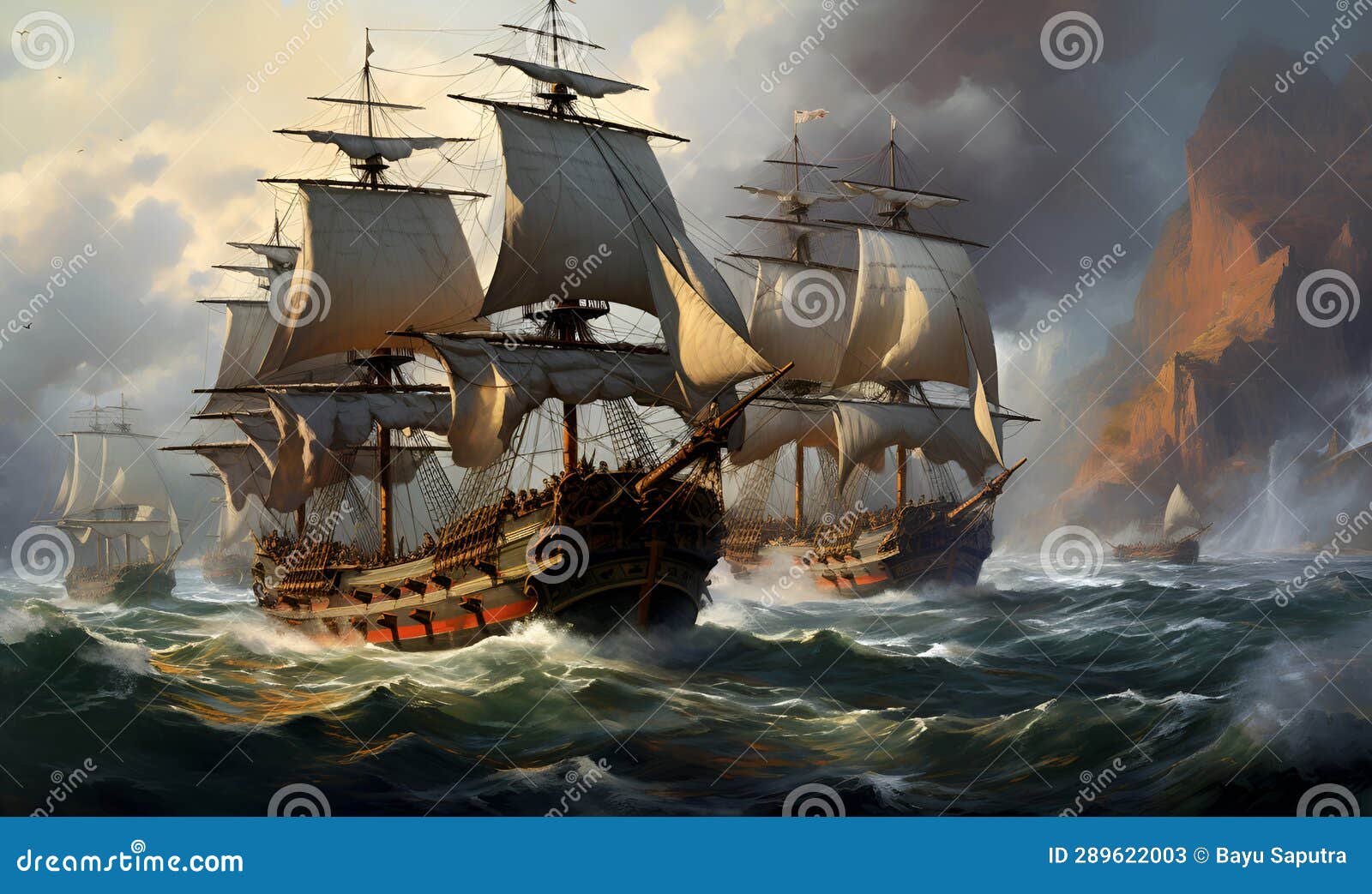 Old European Exploration Ship at the Sea, Ai Generative Stock ...