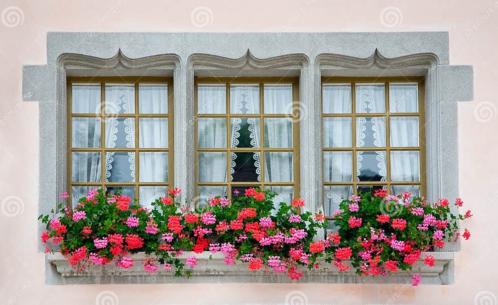 Old European Windows stock image. Image of wall, flowerbox - 5806033