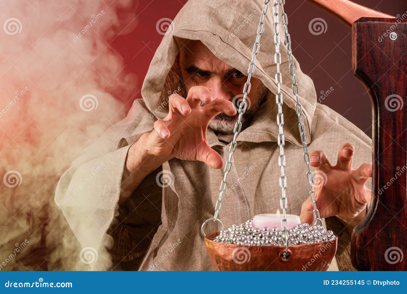 Old Evil Magician with a Beard Casts Magic Spells Stock Image - Image ...