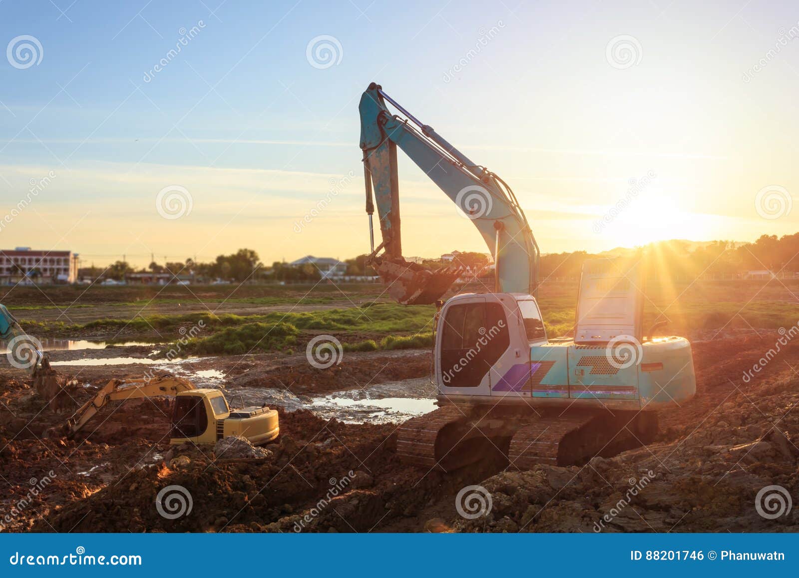 Old Excavator Working in Construction Site Stock Photo - Image of ...