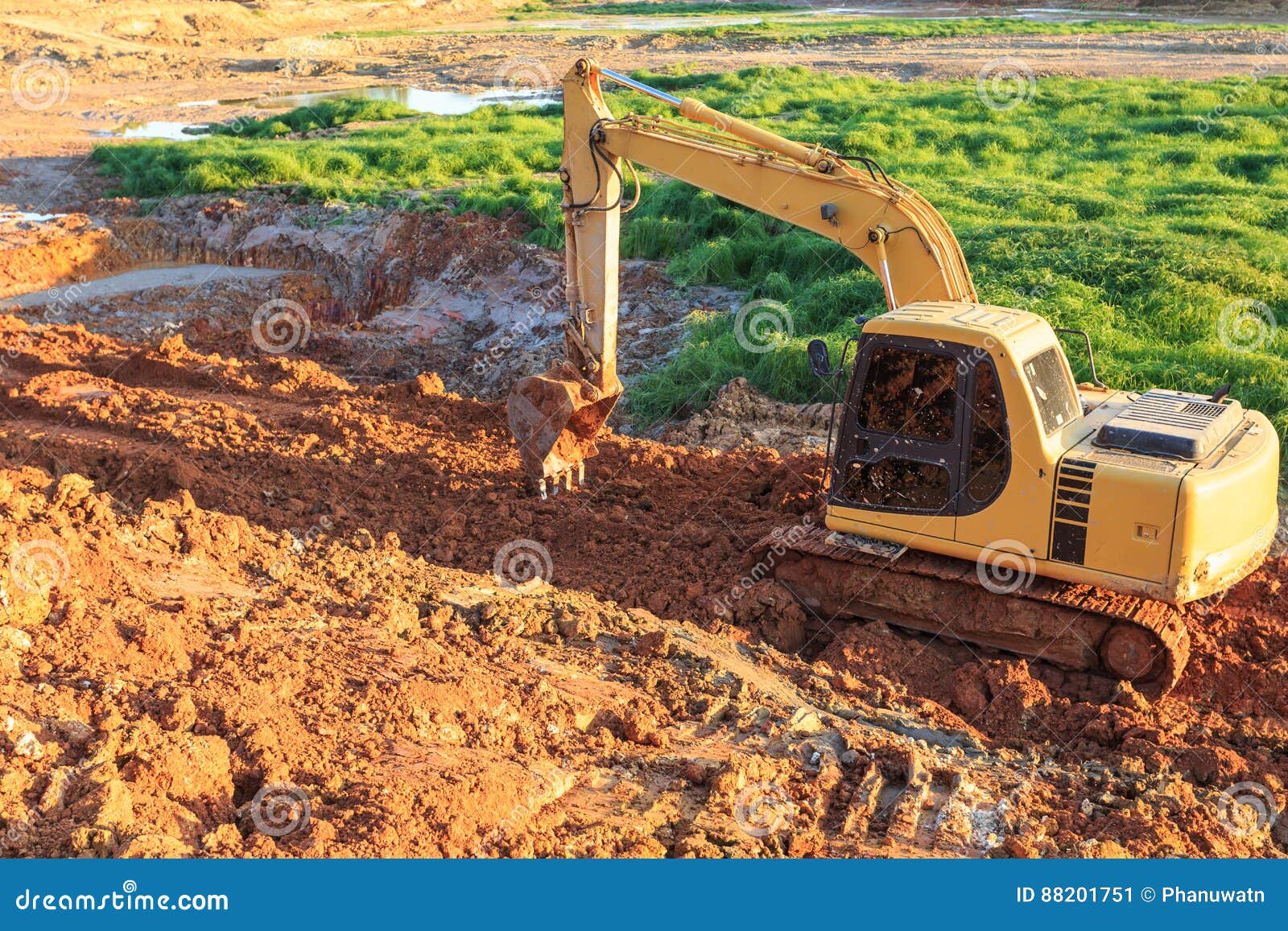 Old Excavator Working in Construction Site Stock Image - Image of ...