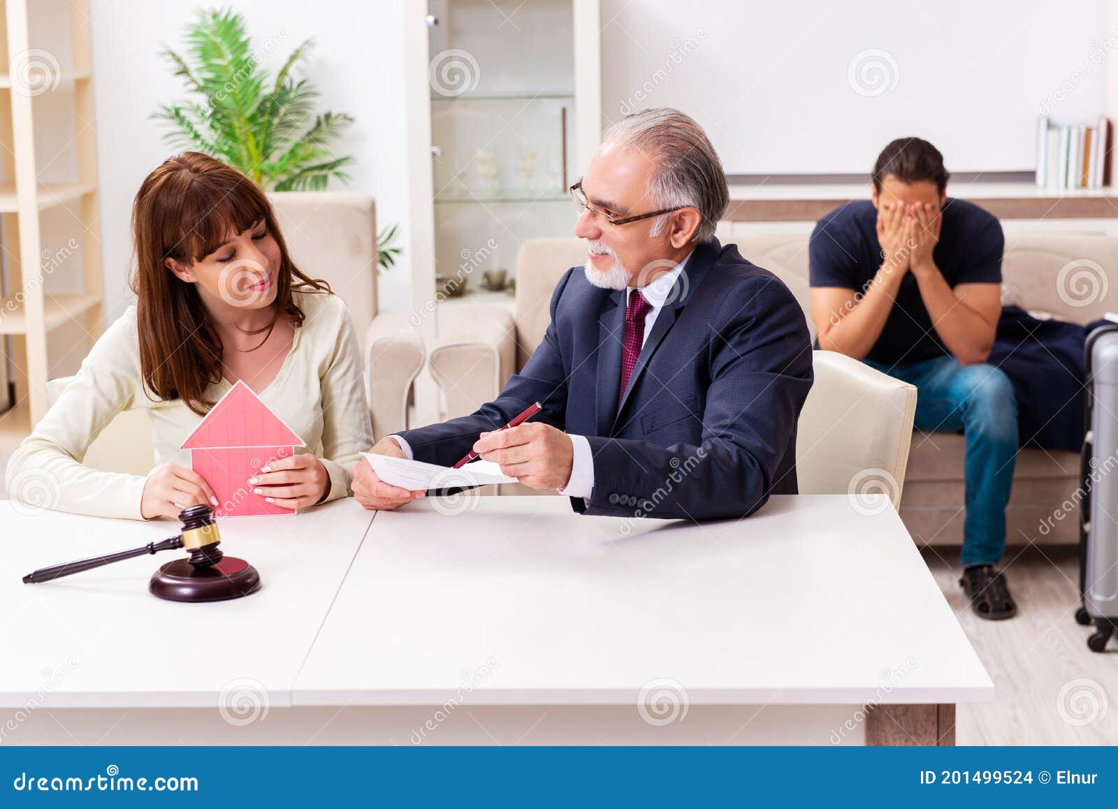 Old Experienced Judge and Young Couple in Divorcing Concept Stock Photo ...