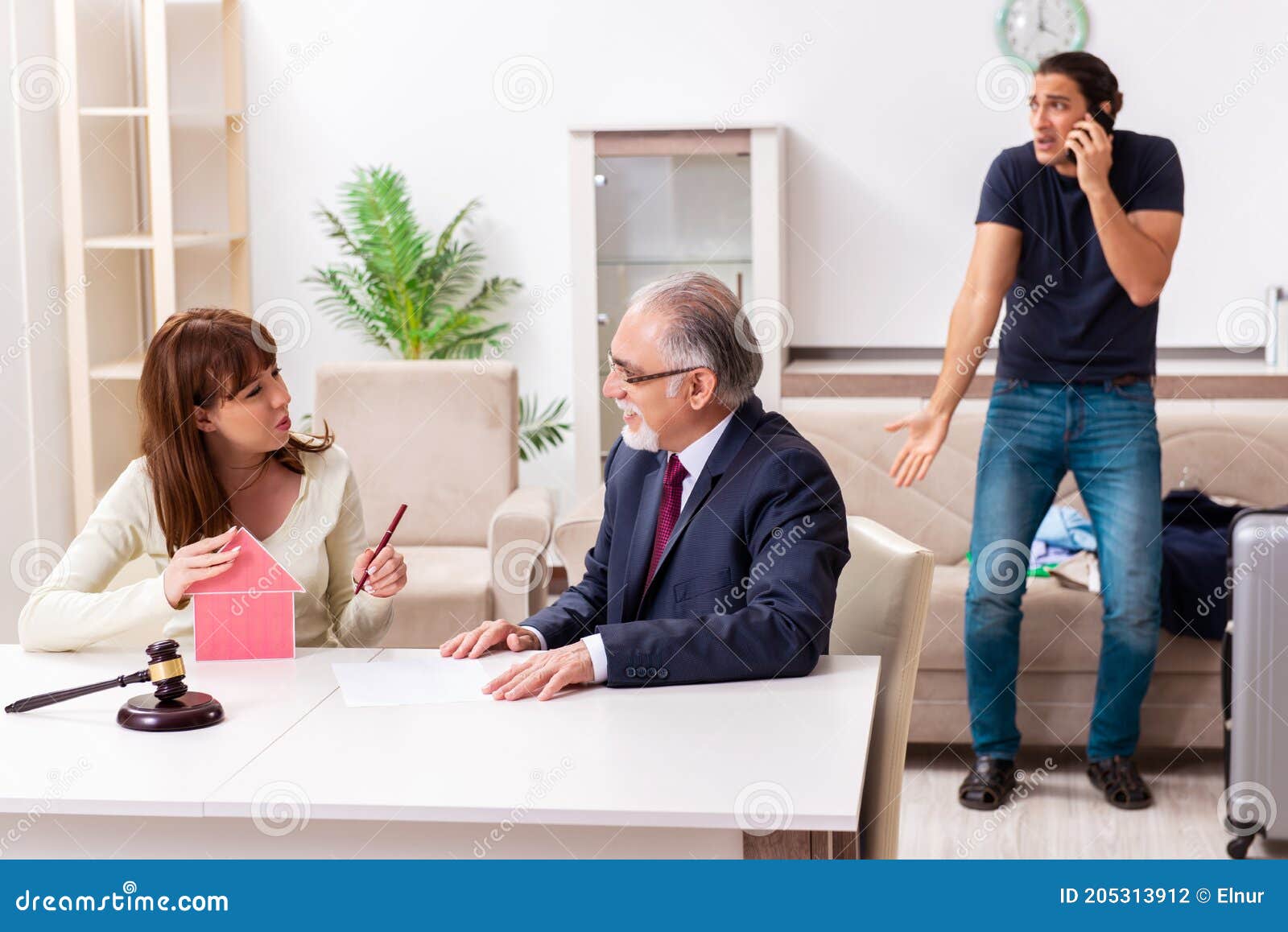 Old Experienced Judge and Young Couple in Divorcing Concept Stock Photo ...