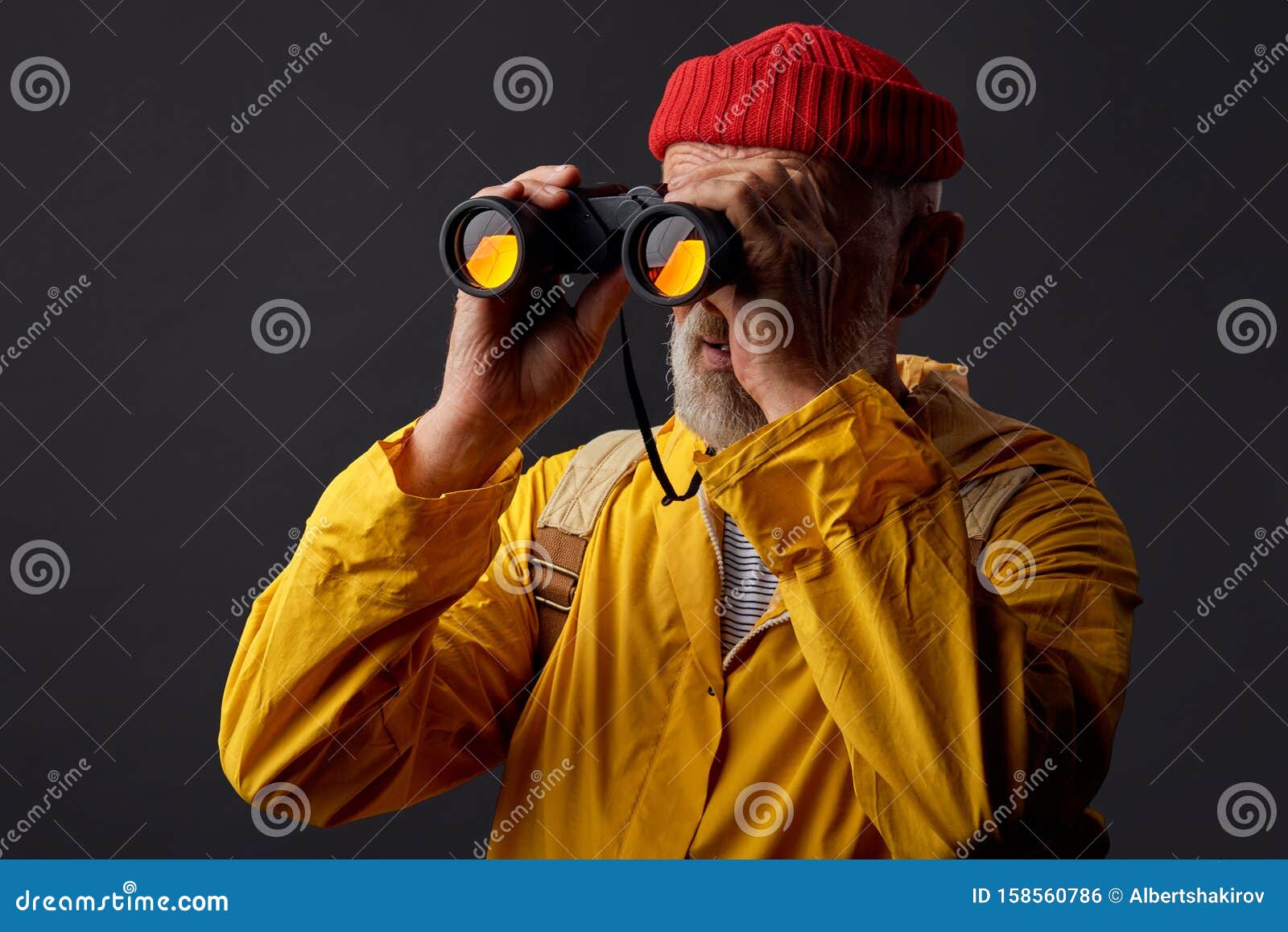 Old Explorer Looking with Binocular at the Distance Stock Photo - Image ...