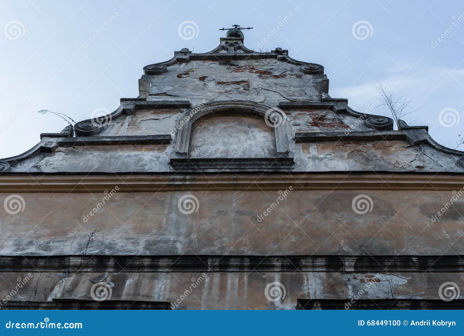 Old Facade of the Roman Catholic Church on Clear Sky Background Stock ...