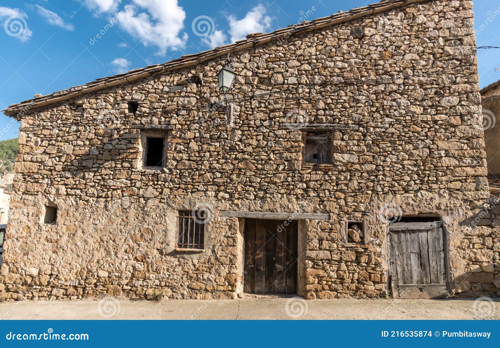 Old Facade with Stone Cladding House in a Village in Spain Stock Photo ...