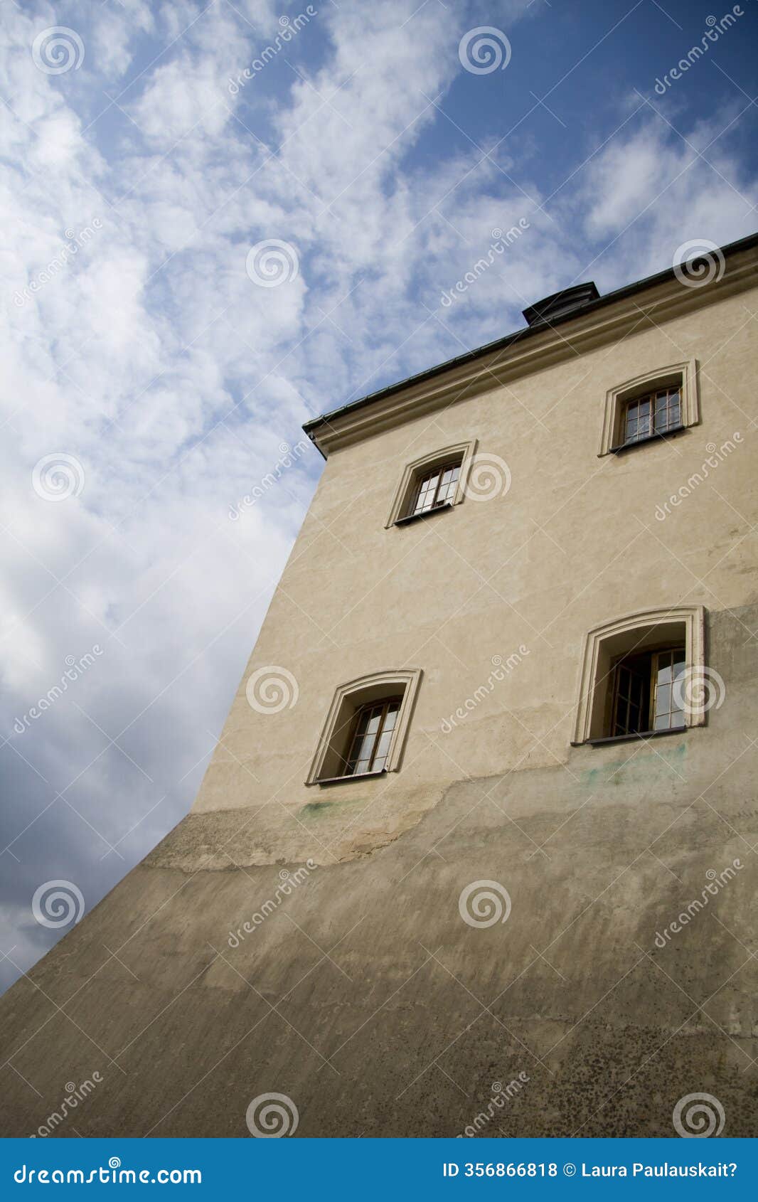Old Facade Wall with Four Windows Stock Photo - Image of blue ...
