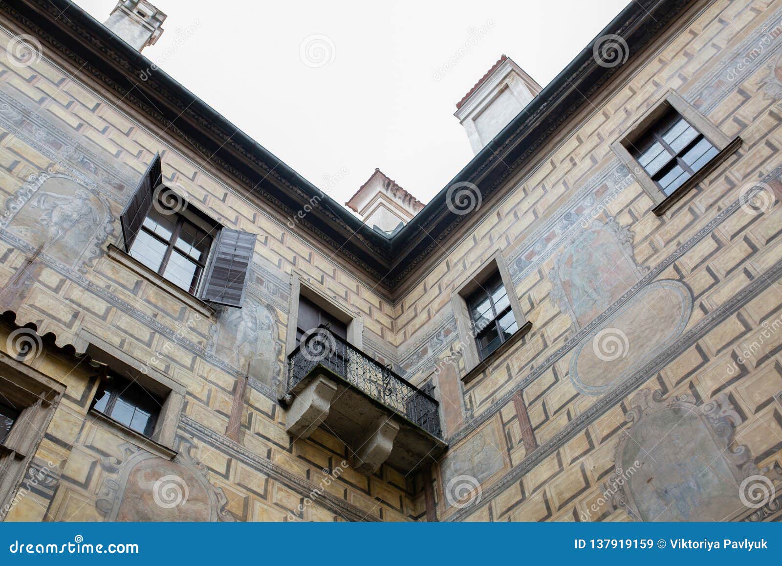 Old Facade with Windows in a Courtyard Stock Image - Image of light ...