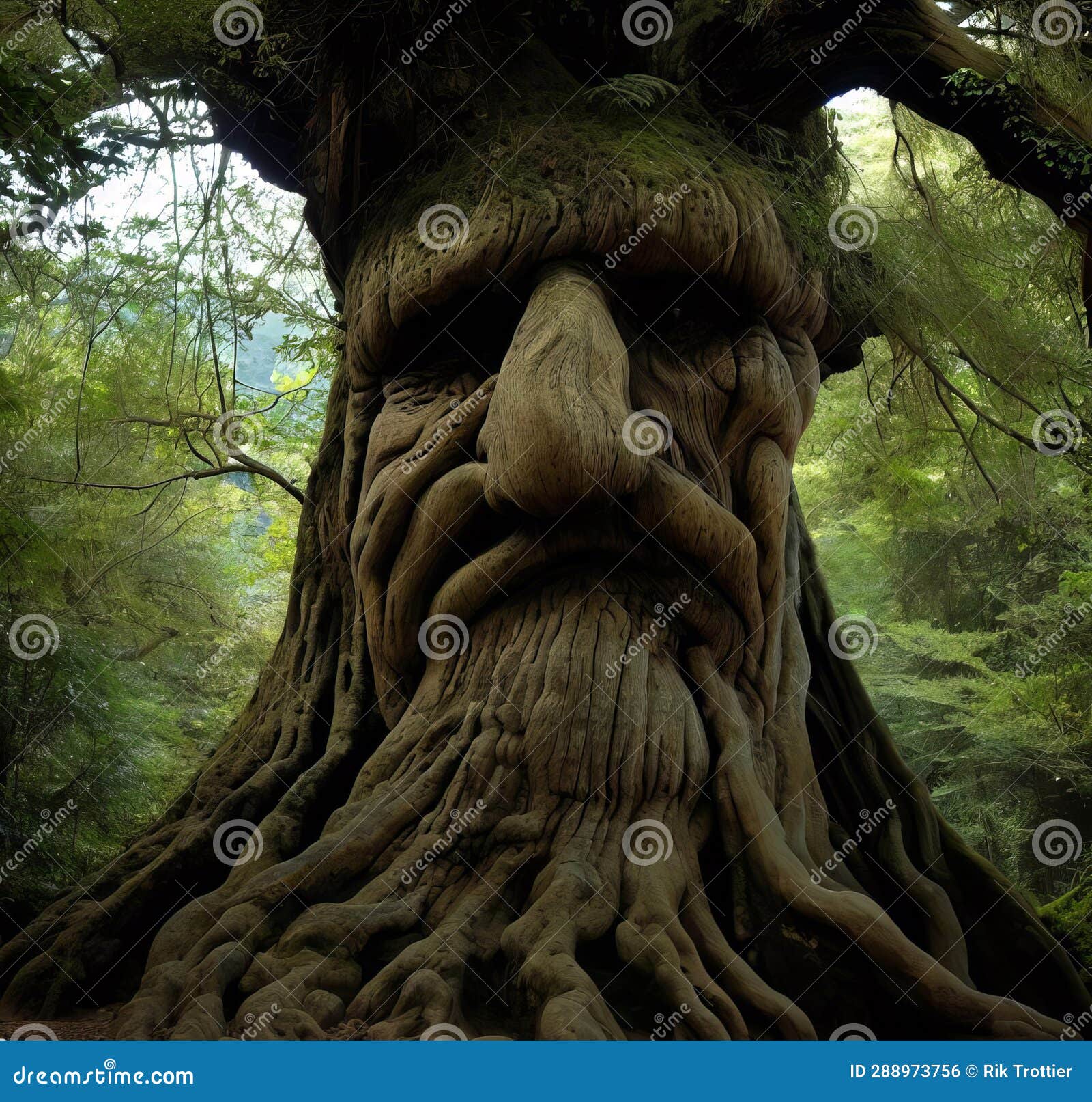 Old face in an old tree stock illustration. Illustration of trees ...