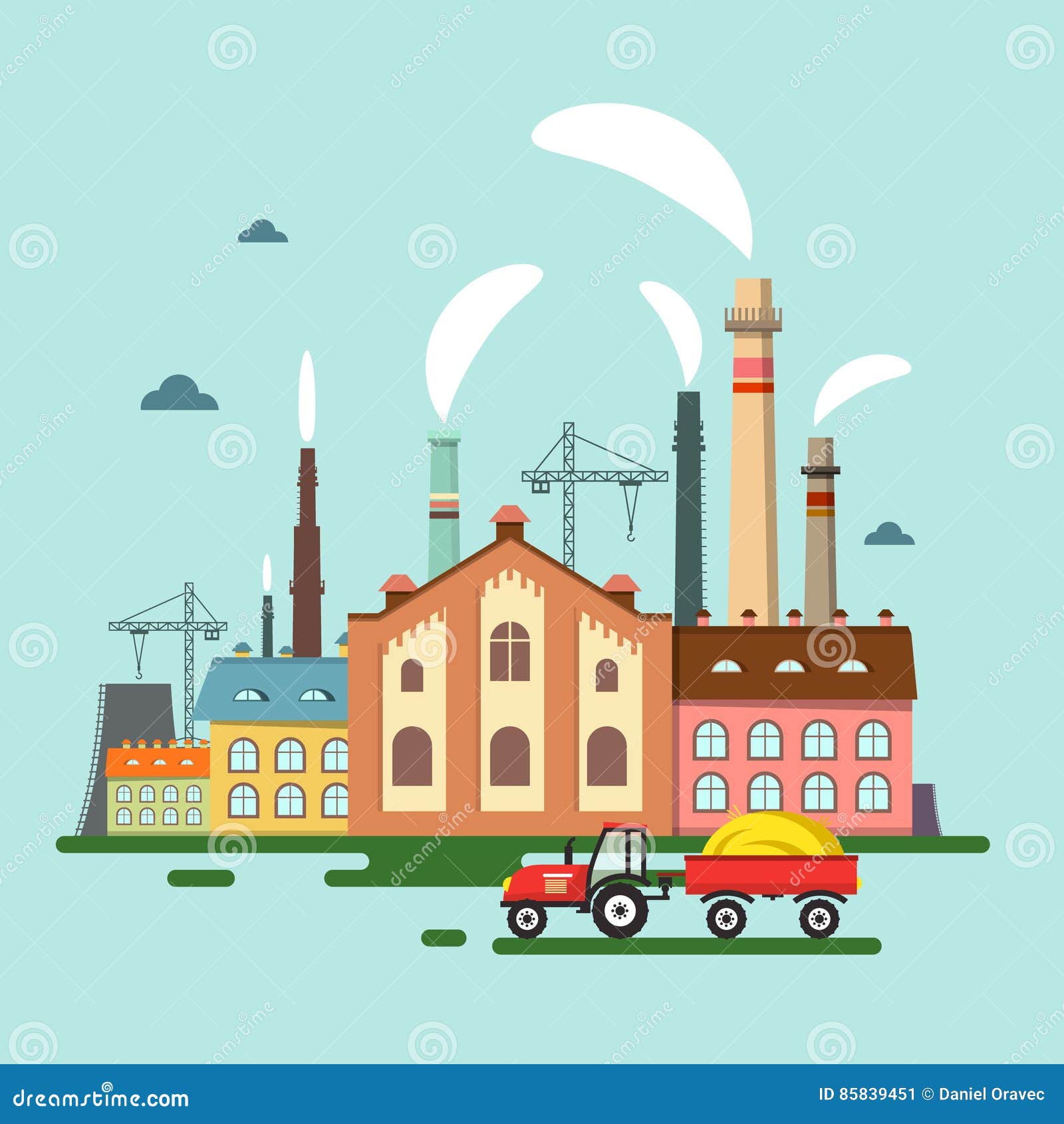 Old Factory with Chimney Smoke. Stock Illustration - Illustration of ...
