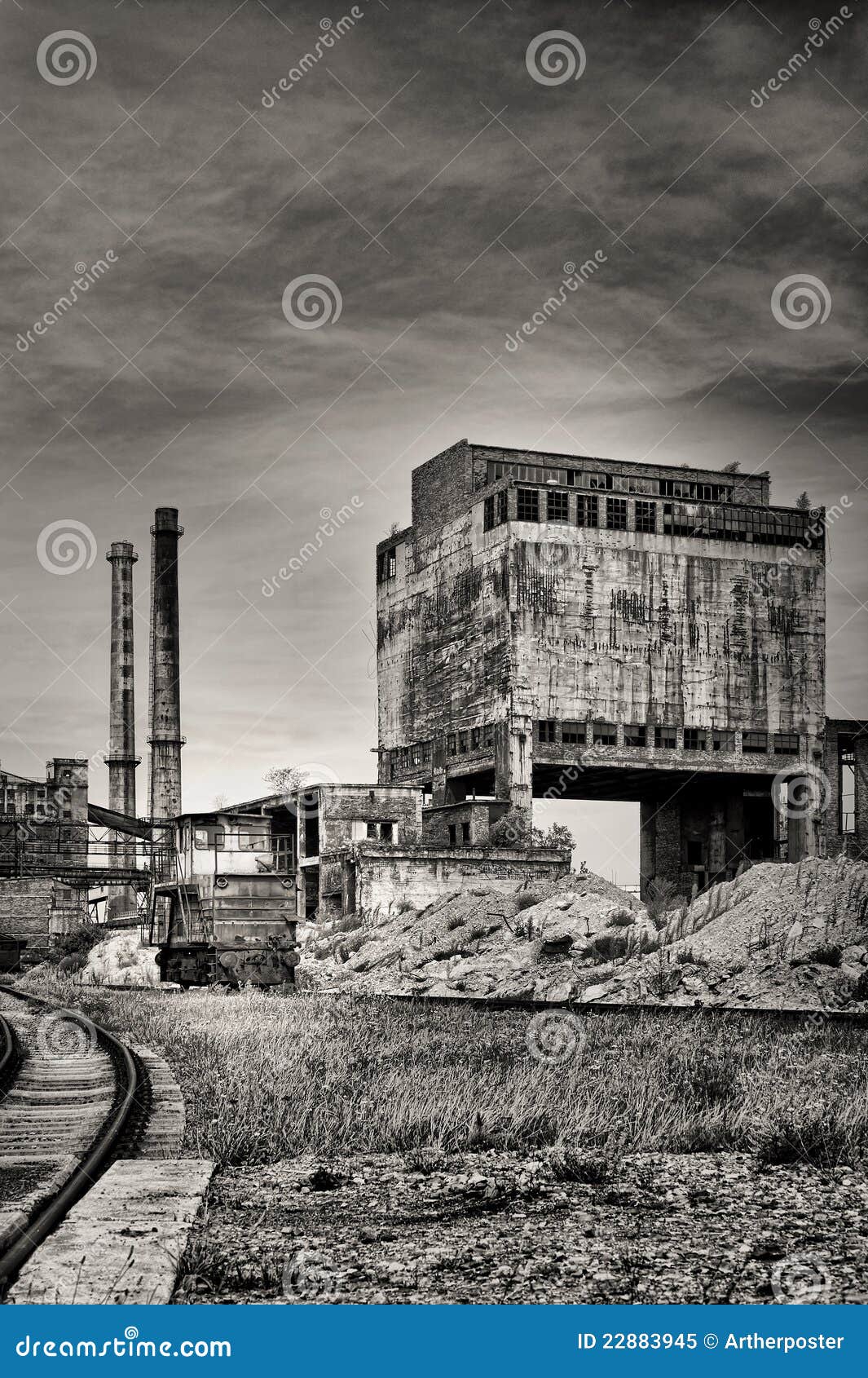 Old Factory with Chimneys in Retro Style Stock Image - Image of ...