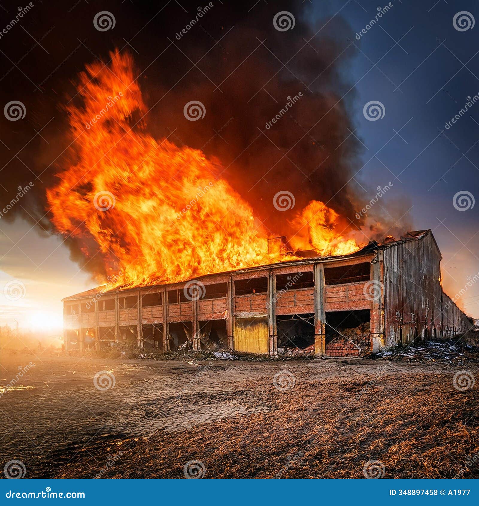 Old Factory on Fire, AI Generated Stock Illustration - Illustration of ...
