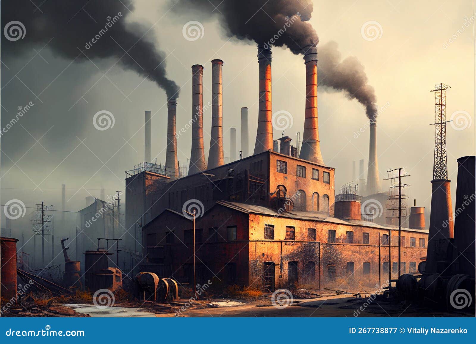 Old Factory with Many Smoking Chimneys. AI Generated. Stock ...