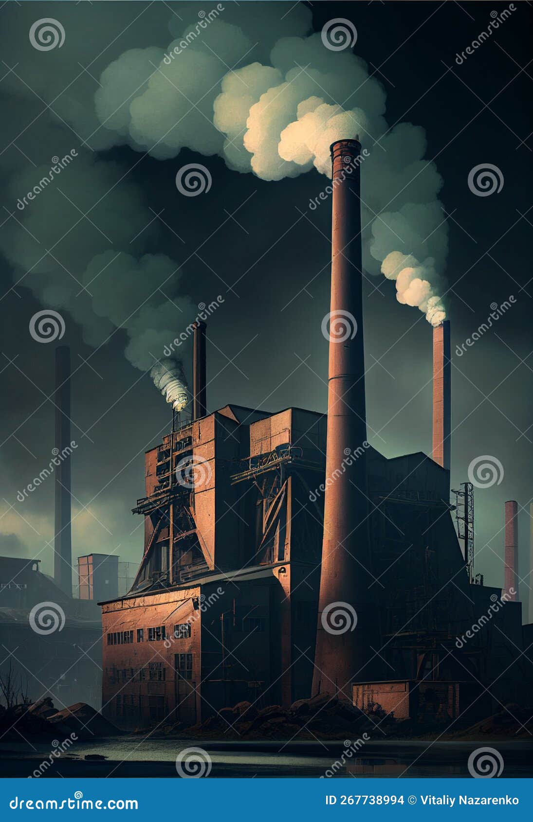Old Factory with Many Smoking Chimneys. AI Generated. Stock ...
